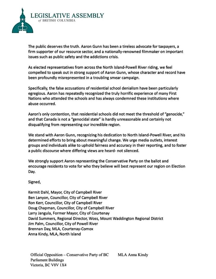 BC Conservatives Under Fire for Letter Backing Aaron Gunn - THE SKEENA